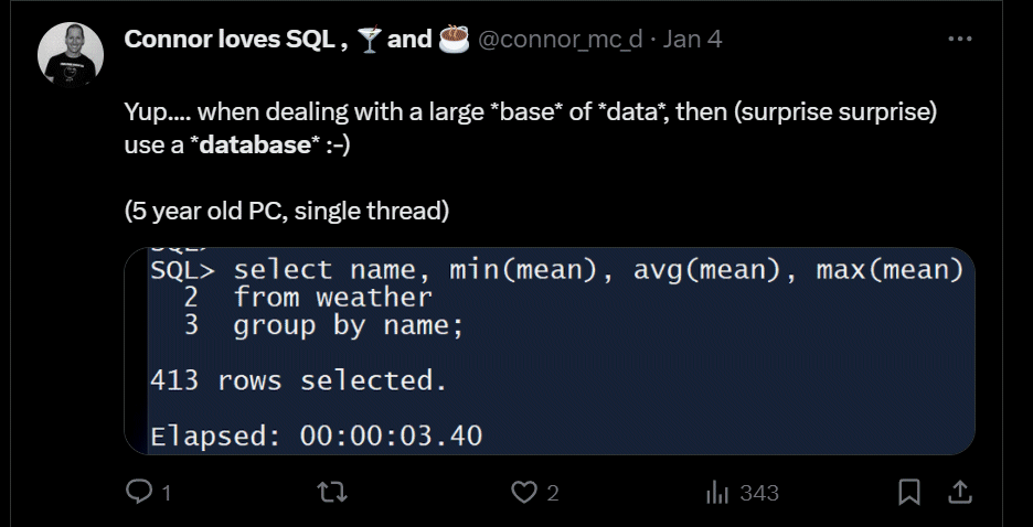 One Billion Rows – Gerald’s Challenge – Learning is not a spectator sport